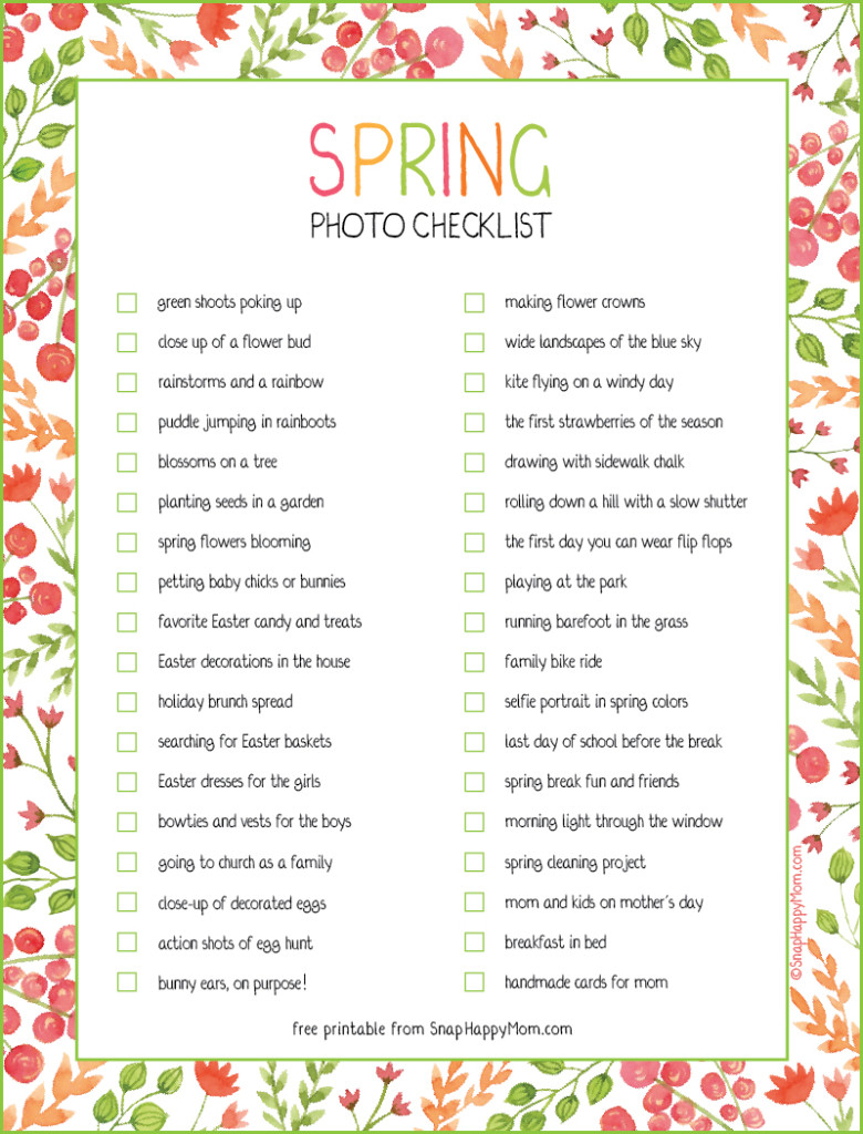 Spring Photo Checklist - Free Printable from Snap Happy Mom